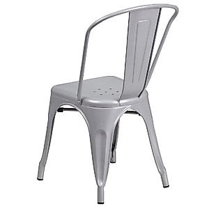 Flash Furniture Luke Commercial Grade 4 Pack Silver Metal Indoor-Outdoor Stackable Chair