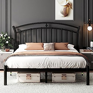 Feonase Full Size Metal Platform Bed Frame with Retro Headboard, Hardened Steel Tube, 12" Under-Bed Storage, No Box Spring Needed, Easy Assembly, Black