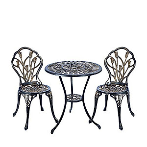 Mandolin Patio Table and Chairs,5 Piece Outdoor Dining Set,Rust-Resistant Cast Aluminum Bistro Set,with Cushion,Tulip Design (Copper)