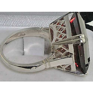 Solid Sterling Silver Huge Heavy Square Octagon cut Synthetic Garnet Ring - Size 12 - Sizes 5 to 12 Available