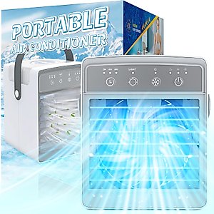 Portable Air Conditioners Fan, 300ml Evaporative Mini Air Cooler with 7 Colors Light, 2-8H Timer, 3 Speeds Personal Air Conditioner, Portable AC Air Cooler with Humidifier for Room Bedroom Office Desk