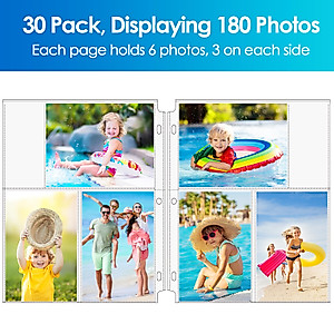 MaxGear Photo Sleeves for 3 Ring Binder 30 Pack - (4x6, for 180 Photos)，Archival Photo Pages Photo Album Refill Pages Photo Sheet Protector Page Protectors 8.5 x 11, Each Page Holds Six 4x6 Pictures