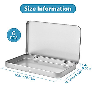 Elesunory 6Pcs Metal Rectangular Tin Metal Hinged Lid, Mini Portable Small Storage Container Tin Box, Metal Box with Hinged Lid for Home or Outdoor Active Storage (Silver)