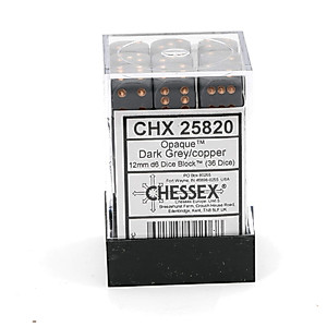 Chessex Dice DND Dice Set-Chessex D&D Dice-12mm Opaque Dark Grey and Copper Plastic Polyhedral Dice Set-Dungeons and Dragons Dice Includes 36 Dice – D6, Various (CHX25820)