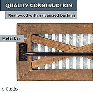 Crutello Rustic Towel Bar with Galvanized Backing for Bathrooms, 24x6 Inches - Wall Mounted Towel Rack Barnwood & Black Metal Bar, Farmhouse Decor