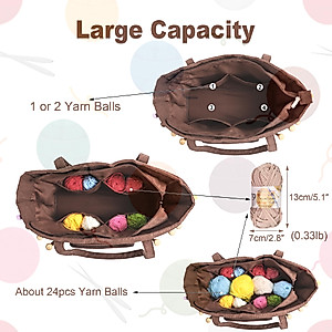 LOOEN Crochet Bag Organizer, Large Capacity Yarn Storage Bag, Portable Corduroy Knitting Bag and Totes for Travel, Used to Organize Yarn, Crochet Hooks, Ideal Gift for Crochet Lovers(Brown)