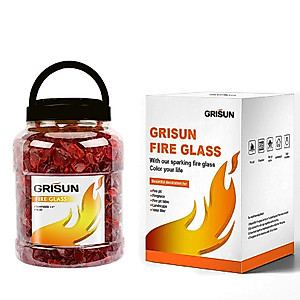 GRISUN Fire Glass for Fire Pit, 1/2 Inch Mix 20 Pounds High Luster Reflective Tempered Glass Rocks for Natural or Propane Fireplace, Safe for Outdoors and Indoors Firepit Glass