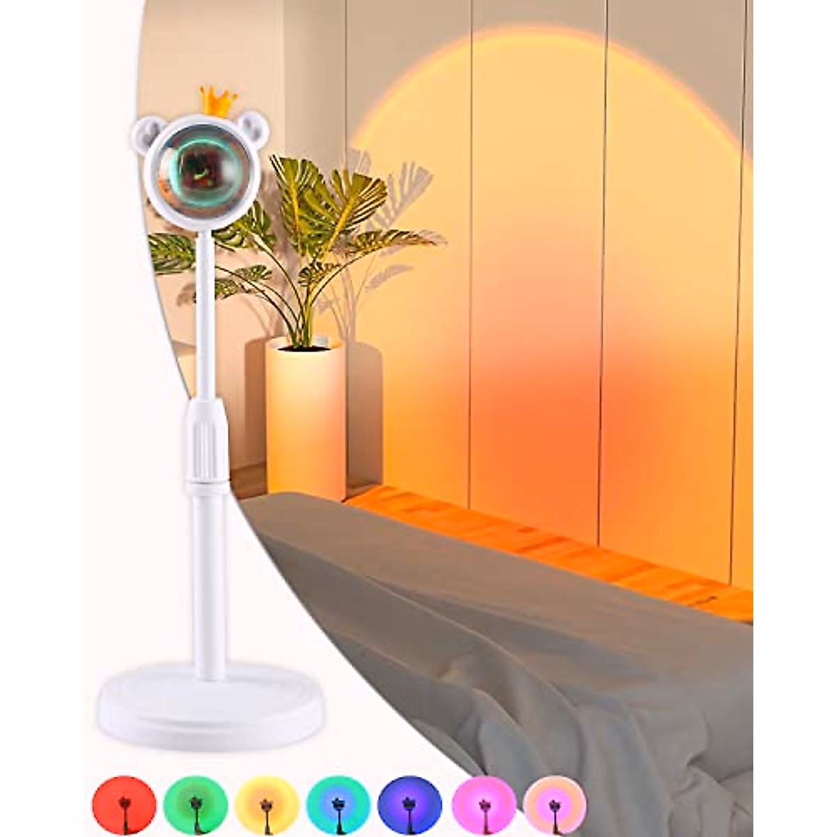 NEWHCTE RL001 Sunset Lamp Projection, 7 RGB Colors Changing Projector LED Lights Floor Lamp, 360 Degree Rotation USB Rechargeable Sunset Lamp for Party/Bedroom/Home