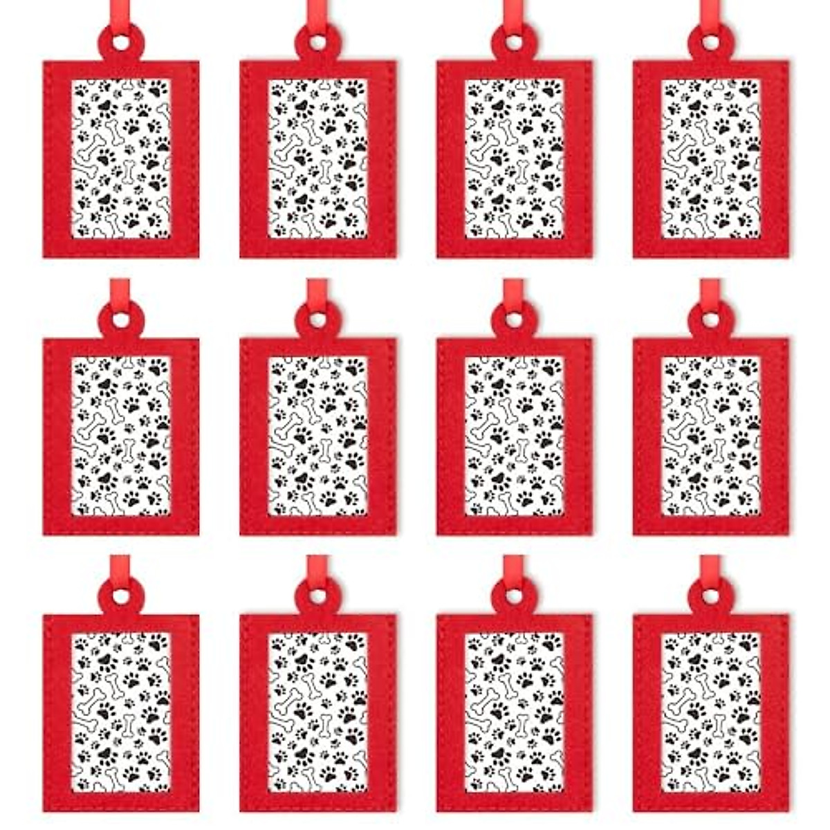Dog Paw Print Christmas Photo Ornament Frame Red Picture Frame for Xmas Tree Hanging Decoration