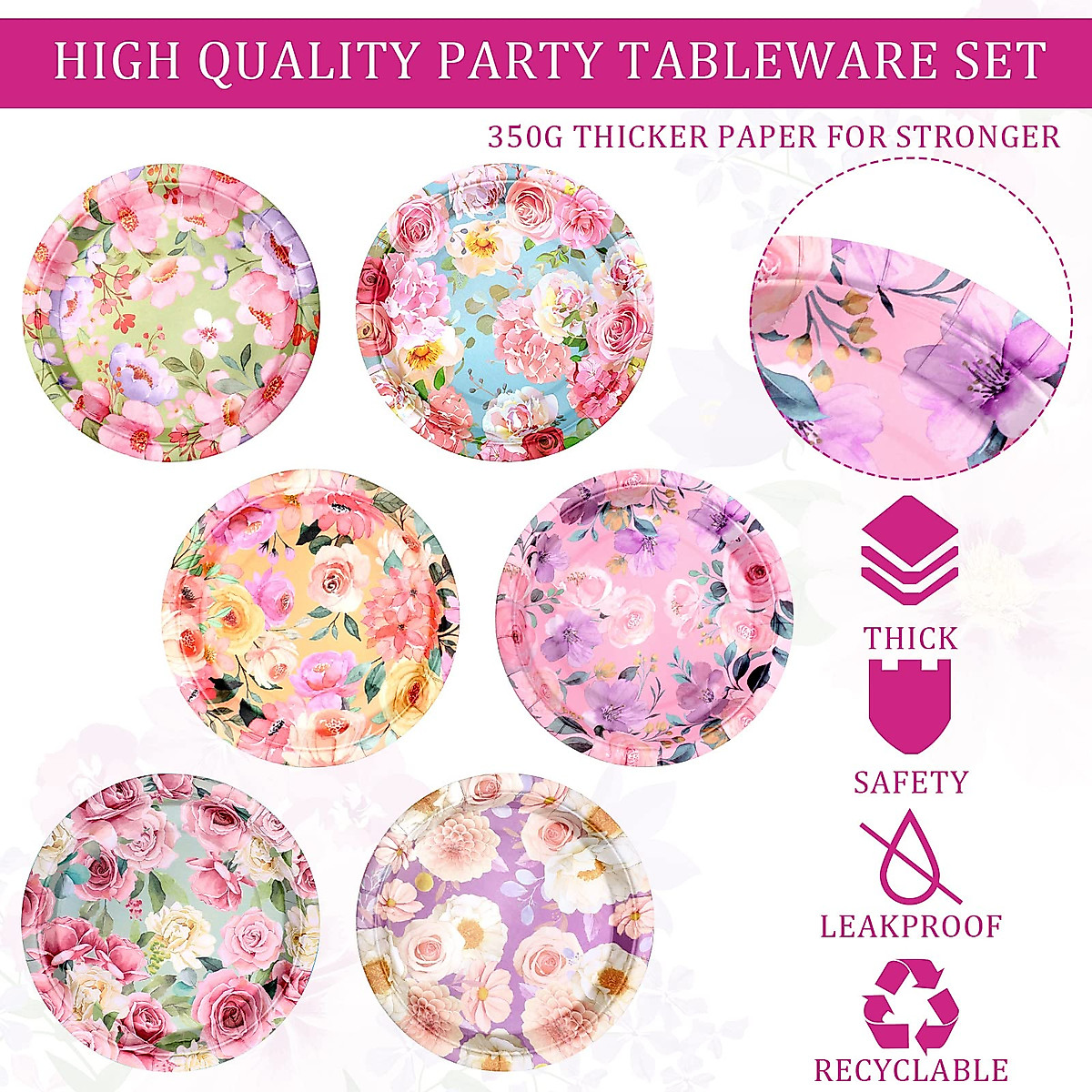 60 Pcs Floral Paper Plates Disposable Dessert Plates 9 Inch Tea Party Plates Party Paper Plates Floral Birthday Decorations for Wedding, Anniversary, Bridal Shower, Birthday, Baby Shower, Graduation