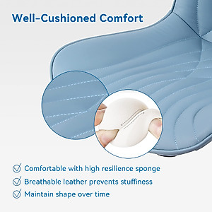 YOUNIKE Office Chair, Armless Desk Chair with Wheels, Aesthetic Home Office Computer Task Chairs, Modern Faux Leather Upholstered Vanity Chair, Adjustable Swivel Rocking Chair with Back, Blue