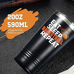 Onebttl Basketball Lovers Gifts, Basketball Gifts for Coach, Men, Dad on Birthday Christmas, 20oz Stainless Steel Tumbler - Eat Sleep Basketball Repeat, Black