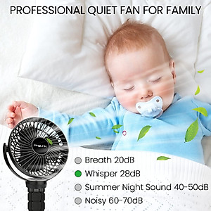 AngLink Baby Stroller Fan - 5000mAh Battery Operated USB Rechargeable Portable Fans with Flexible Tripod for Car Seat, Bed, Travel, Office, Bedroom, Bike, Kids | Black