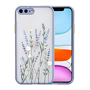 Ownest Compatible with iPhone 7 Plus/8 Plus Case with Clear Flower Frosted PC Back 3D Floral Girls Woman and Soft TPU Bumper Protective Silicone Slim Case for iPhone 7 Plus/8 Plus-Purple