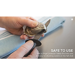 Everdure Tri-Series Pro Oyster Knife with New Haven Style Blade, Lightweight Titanium Coated Stainless Steel Oyster Shucking Knife with Finger Protector, Black