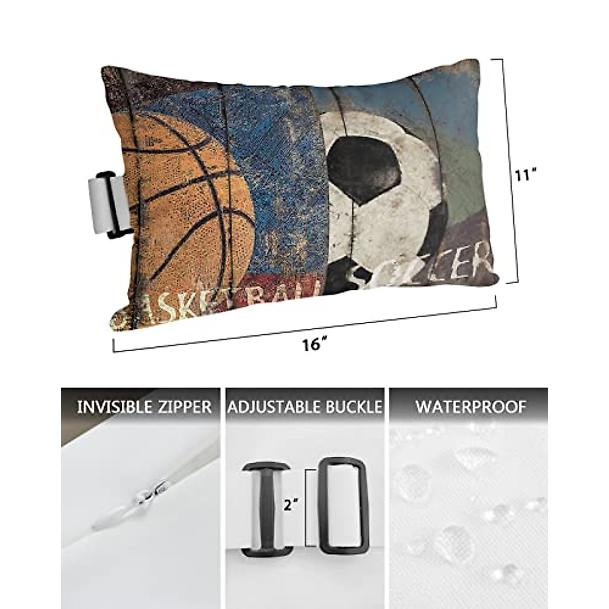 Recliner Head Pillow Ledge Loungers Chair Pillows with Insert Vintage Shabby Ball Rustic Wood Lumbar Pillow with Adjustable Strap Outdoor Waterproof Patio Pillows for Beach Pool Chair, 2 PCS