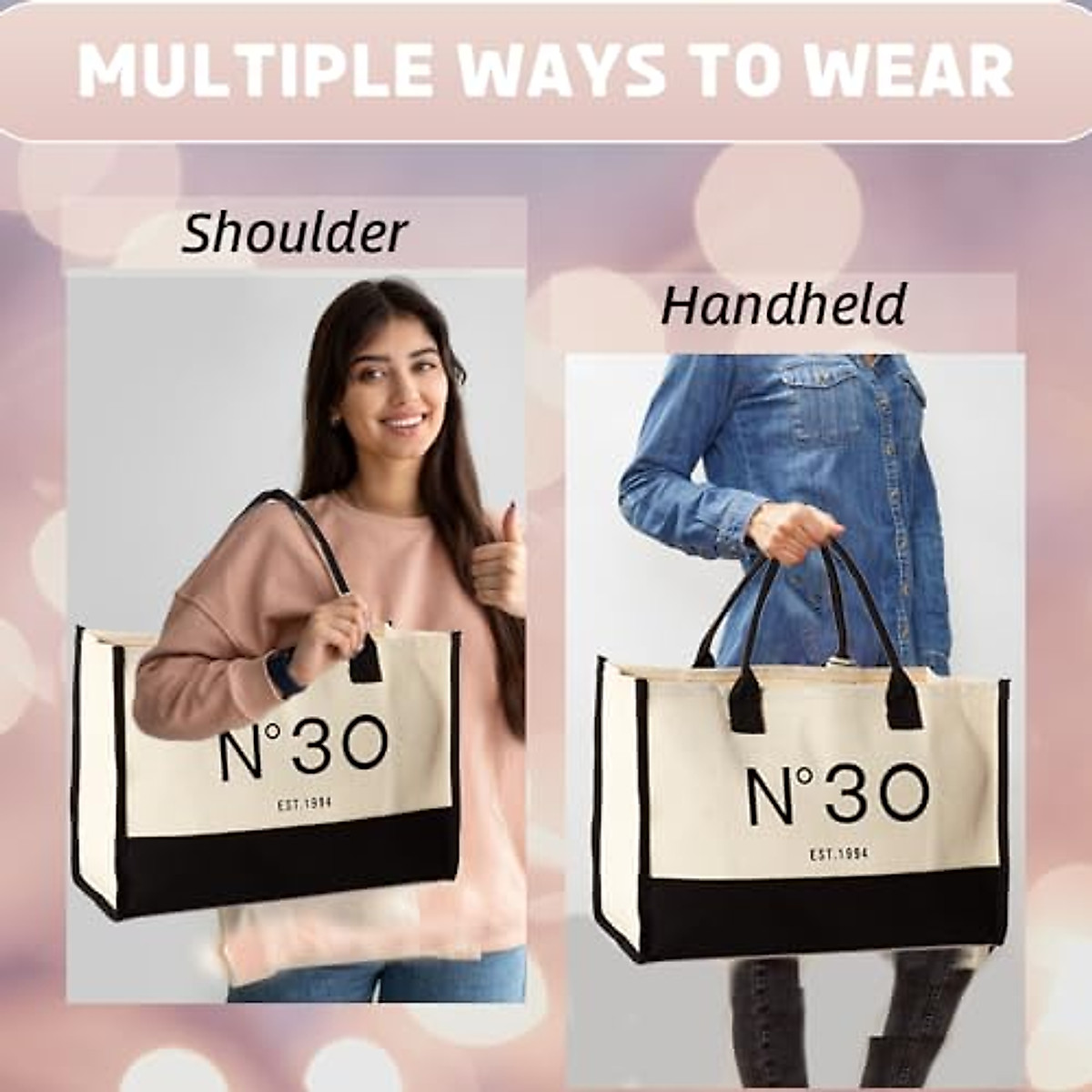 QLSKO 30th Birthday Gift Canvas Tote Bag for Women,N°30 EST.1994 Keepsake Beach Bag 30 Party Birthday Idea Present supplies for Her