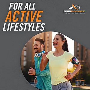 Armpocket Racer Plus Arm Band, Running Phone Holder for iPhone 12/13 Mini, Galaxy S7 Edge, Pixel 4A, & Devices Without Cases Up to 6.3 Inches, 10 to 15-inch Black Strap