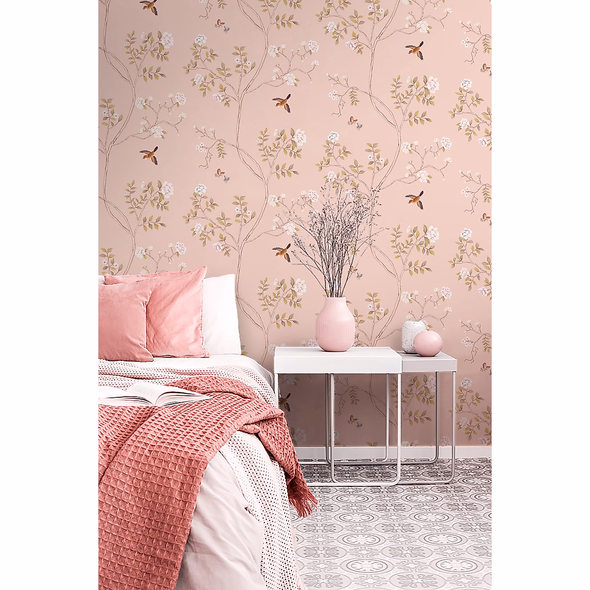 Hopepak Peel and Stick Wallpaper Floral Wallpaper Peel and Stick Purple Pink Contact Paper Self Adhesive Removable Wallpaper Cute Wallpaper for Bedroom Bathroom Nursery Decor 15.3''x78.7''