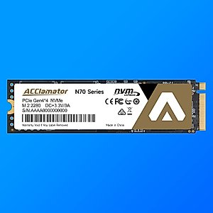Acclamator 1TB PCIe 4x4 NVMe Read 7300 MB/s M.2 Solid State Drive Compatible with PS5 SSD Equipped with 1GB DDR4 Cache 2280 3D NAND TLC N70