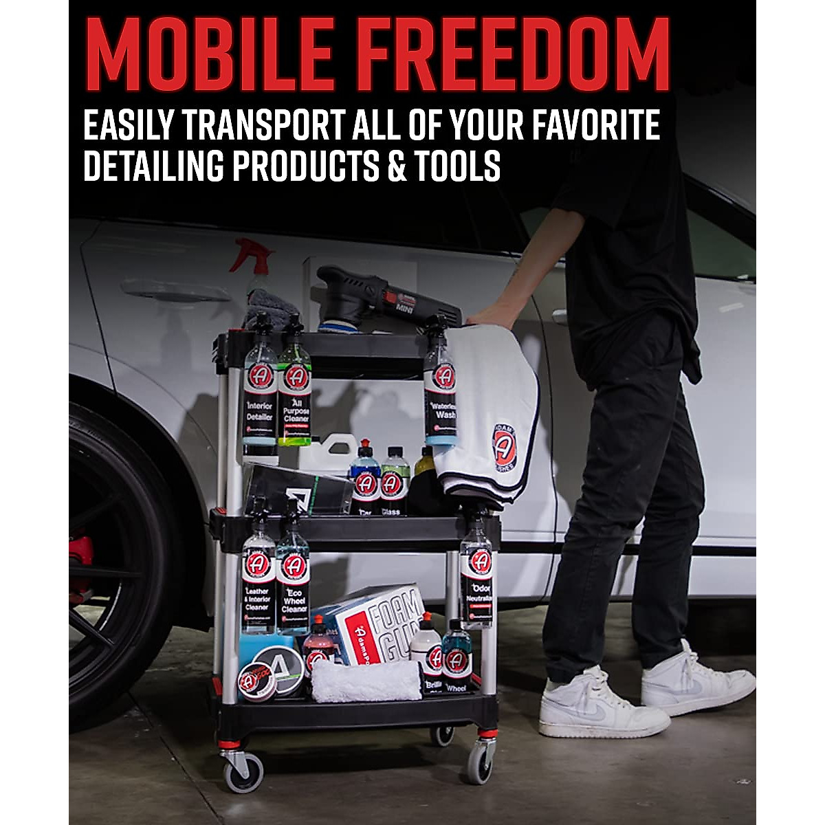 Adam's Polishes Standard Detailing Cart, Custom Mobile Rolling Utility Detailing Tool Cart Organizer for Garage DIY Home Projects, Extra Storage for Mechanics & Detailers During Repairs Car Wash/Wax