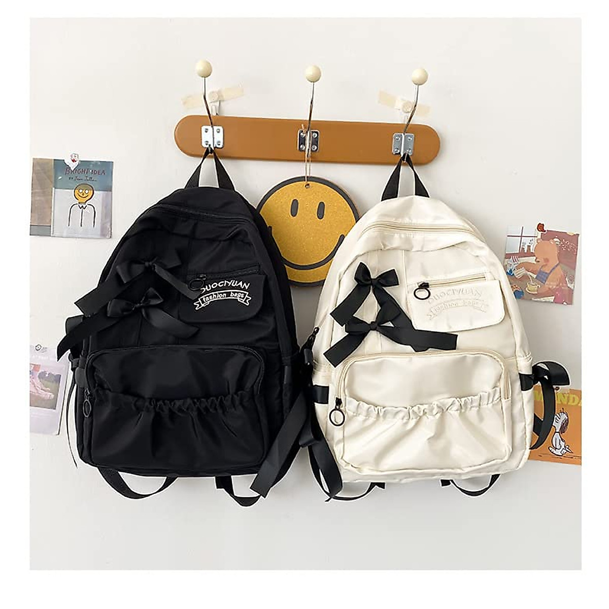 HOKMAH Y2K Backpack for Daily Use, Grunge Bow Tie Kawaii Design Bookbag Daypack Shoulder Bag Ita Bag JK Harajuku Cute Chic (black)