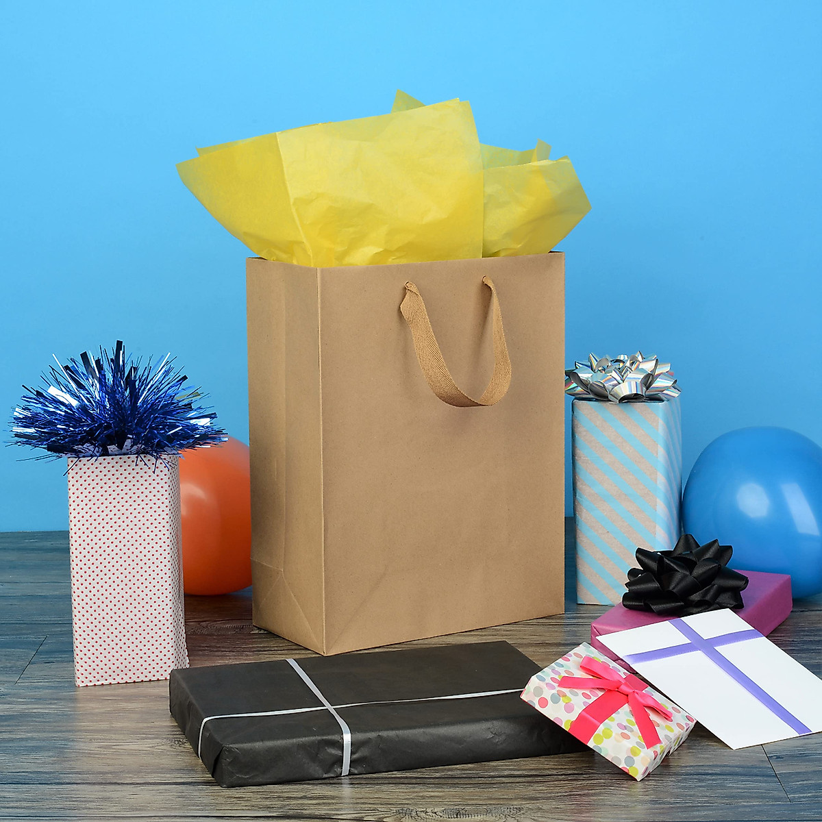 Prime Line Packaging Brown Gift Bags with Handles, Mini Kraft Shopping Tote for Small Business, Boutiques, Retail, Party Favors, Bulk, 6x3x9 50 Pack