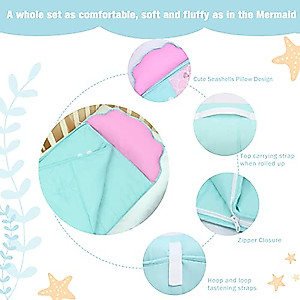 Cloele Toddler Nap Mat with Removable Pillow and Blanket - Pink Mermaids Toddler Sleeping Bag - 48 x 20 Rolled and Portable Kid's Sleeping Mat for Toddler Girls Preschool Daycare Travel Sleeping Bag