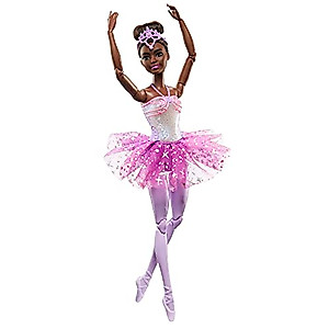 Barbie Dreamtopia Doll, Twinkle Lights Posable Ballerina with 5 Light-Up Shows, Sparkly Purple Tutu, Black Hair & Tiara