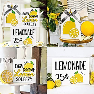 Lemon Wooden Tiered Tray Decor Fresh Lemonade 25 ￠ Easy Peasy Lemon Squeezy Summer Buffalo Plaid Farmhouse Stand Rustic Kitchen Signs Set Of 3