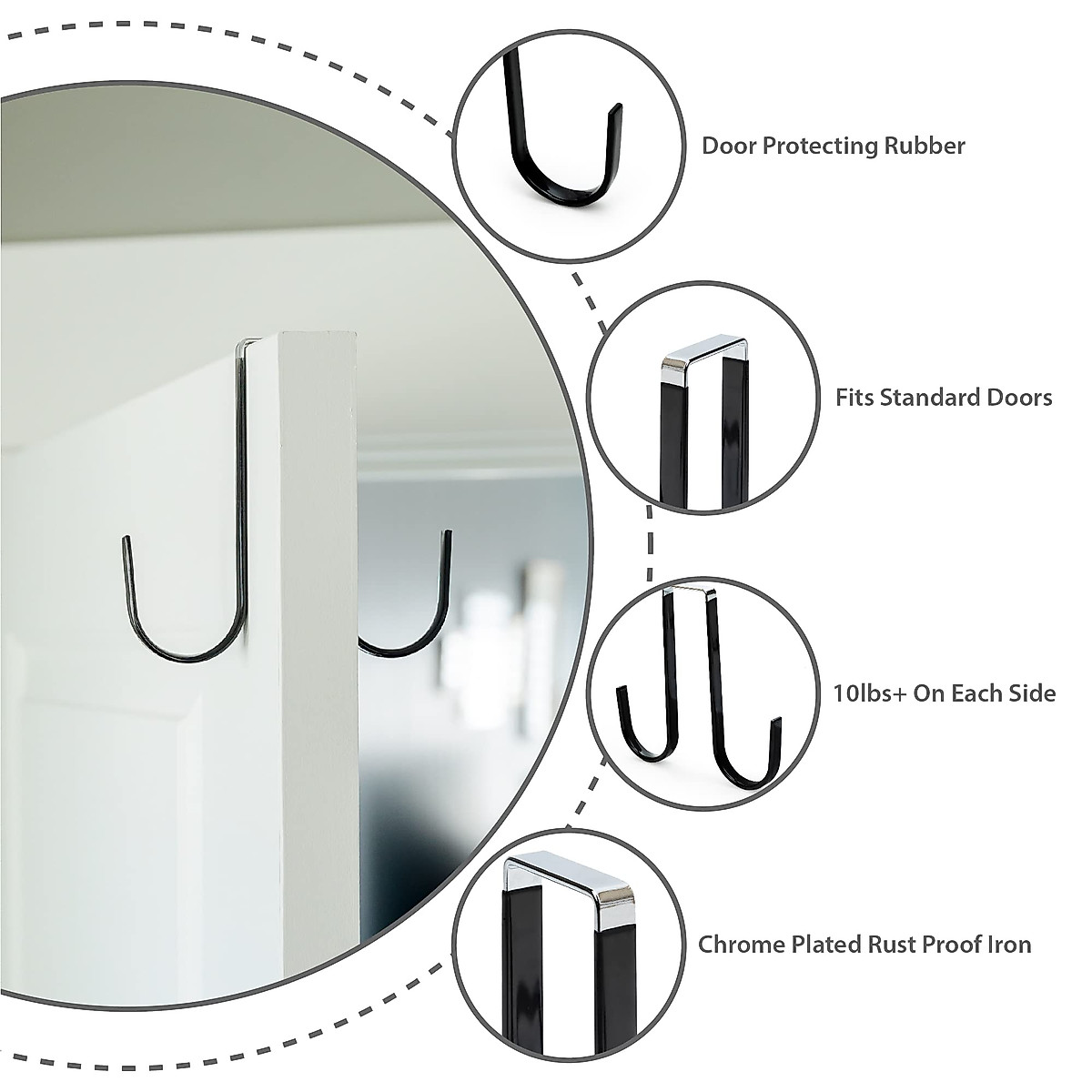 Shamrock Home Double Sided Over The Door Hooks for Clothes. Over The Door Hanger Hook Set of Four. Towel Hanger for Bathroom, Wreath Hook, Coat Rack Hat Organizer or Plant Hooks for Ceiling