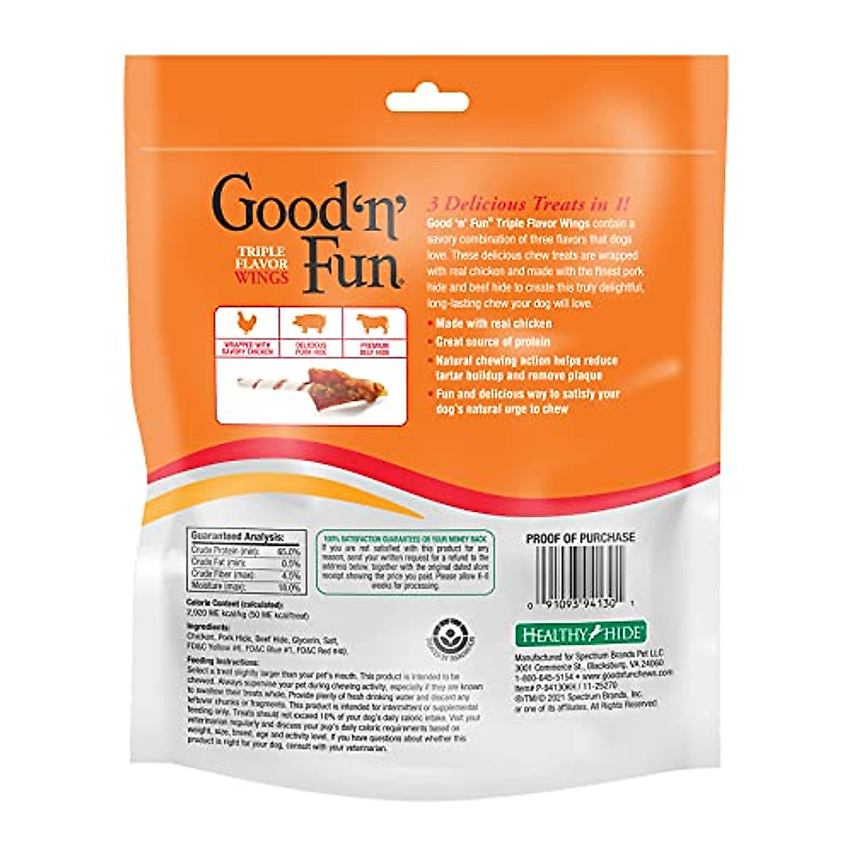 Good'N'Fun P-94130 Triple Flavor Wings Dog Chews, One Size, 12-ounce, Multi