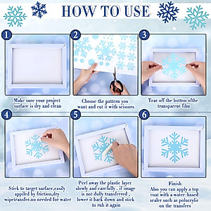 Whaline 4 Sheets Snowflake Rub on Transfers 16 x 12 Inch Winter Christmas Snowflake Transfer Stickers Xmas Blue White Furniture Decals for Crafts Wood Fabric Journal Envelope Scrapbook