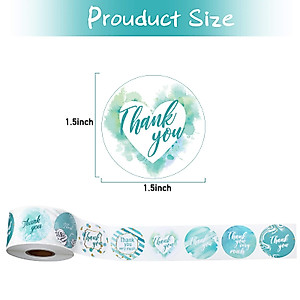 600 Pieces Thank You Roll Stickers Blue Watercolor Thank You Adhesive Stickers Business 1.5 Inch Thank You Envelope Sealing Stickers for Business Bridal Baby Shower Wedding, 8 Designs