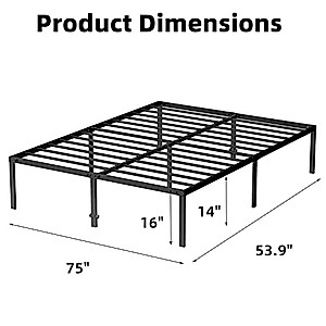 WILSLAT 16 Inch Metal Full Size Platform Bed Frame, Black Metal Bed Frame Full with 14 Inch Storage, 3500 lbs Heavy Duty Steel Slat Support, Noise Free, No Box Spring Needed, Easy Assembly