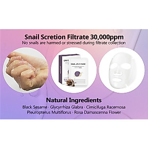SKEDERM Korean Face Mask Snail Jelly Sheet Mask 10 Sheets Hydrating Sheet Mask Anti-Wrinkle Korean Skin Care Anti-Aging Sheets Pack Moisturizing Snail Secretion Filtrate 30,000ppm