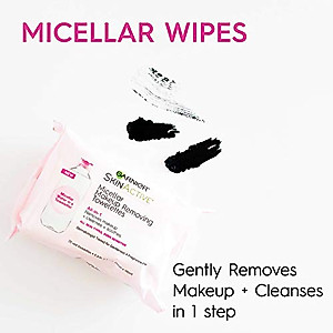 Garnier Micellar Facial Cleanser & Makeup Remover Wipes, Gentle for All Skin Types (25 Wipes), 2 Count (Packaging May Vary)