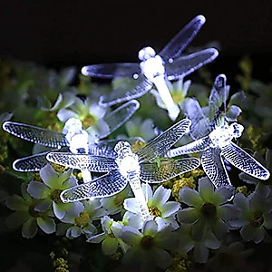 CIAOYE Dragonfly Solar String Lights, 30 LED 21ft 8 Modes Solar Powered Outdoor Waterproof Fairy Lighting for Christmas Trees Garden Patio Fence Wedding Party Decor, White