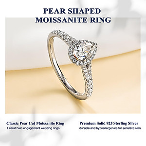 DAYBYDAY Pear Shaped Moissanite Engagement Rings for Women 925 Sterling Silver Lab Grown Diamond Teardrop Wedding Ring 1 Carat Pear Cut Promise Ring Size 6