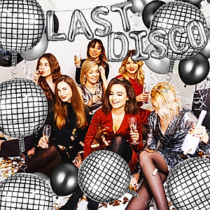 DSLSQD 15 Pieces Last Disco Balloons, Silver Last Disco Balloons 16 Inch Disco Letters and 22 Inch Disco Ball Balloons Last Disco Bachelorette Party Decorations Bridal Shower Party Supplies