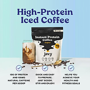 Javy Instant Coffee Protein Coffee - Premium Whey Protein & Instant Coffee - 100% Arabica Coffee - Zero Artificial Flavors & Sweeteners, 24 Servings