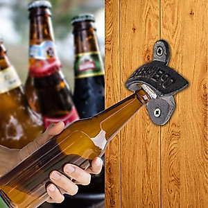 2PCS Cast Iron Wall Mounted Bottle Opener Vintage Rustic with Self-Tapping Screws for Home Garden Bar KTV Hotel HE06