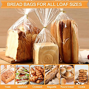 vivinin 70 Pack Bread Bags & 100 Pack Ties, 8" x 4" x 18" Clear Bread Bags for Homemade Bread, Reusable Plastic Bread Bags, Bread Loaf Bags, Bread Storage Bags for Bakers, Bakery Owners