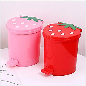 BxuxJar Strawberry Trash Can, Kawaii Mini Trash Can with Lid Cute Room Decor Bathroom Trash Cans, Kawaii Room Decor Strawberry Garbage Can with Lid for Home, Car, Bathroom (Pink)