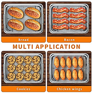 Ingcebo 13x9.6 Inch Stainless Steel Air Fryer Basket for Oven, Toaster Oven Crisper Tray, Air Fryer Basket for Convection Oven Cooking Baking Cooling, 2-Piece Set for Fries/Bacon/Chicken(Silver)