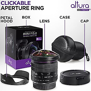 Altura Photo 8mm f/3.0 Professional for Nikon Wide Angle Lens Aspherical Fisheye Lens for Nikon D500 D3000 D3200 D3300 D3400 D3500 D5100 D5200 D5300 D5500 D5600 D7100 D7200 D7500 DSLR Cameras
