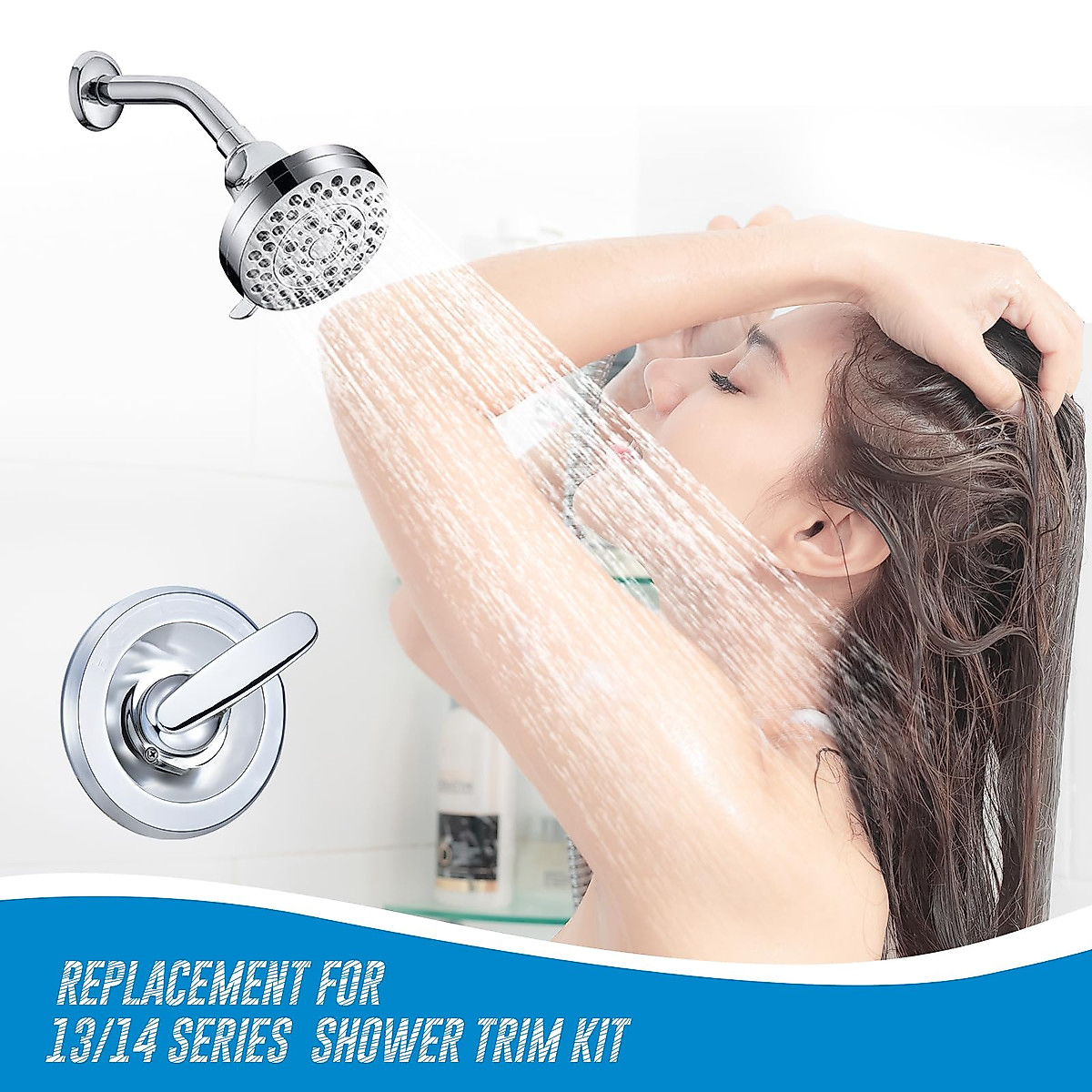 Replacement for Delta Classic 13 Series Single-Function Trim Kit, T13010 Shower Handle, Fit Delta Shower Valve R10000 Series, Chrome (Cartridge Included)