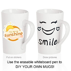 Coffee Mugs Set of 2, 13 Oz Plain White Porcelain Mugs for DIY Paint,Dishwasher Safe, Microwave Safe, Chip-free,Lead-free (2Pack)