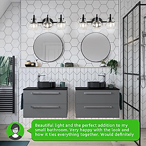 FOLKSMATE Bathroom Vanity Light Fixtures, Modern 3 Lights Wall Sconce Lighting Matte Black, Wall Lamp Wall Mount Light Fixture with Globe Glass Shade