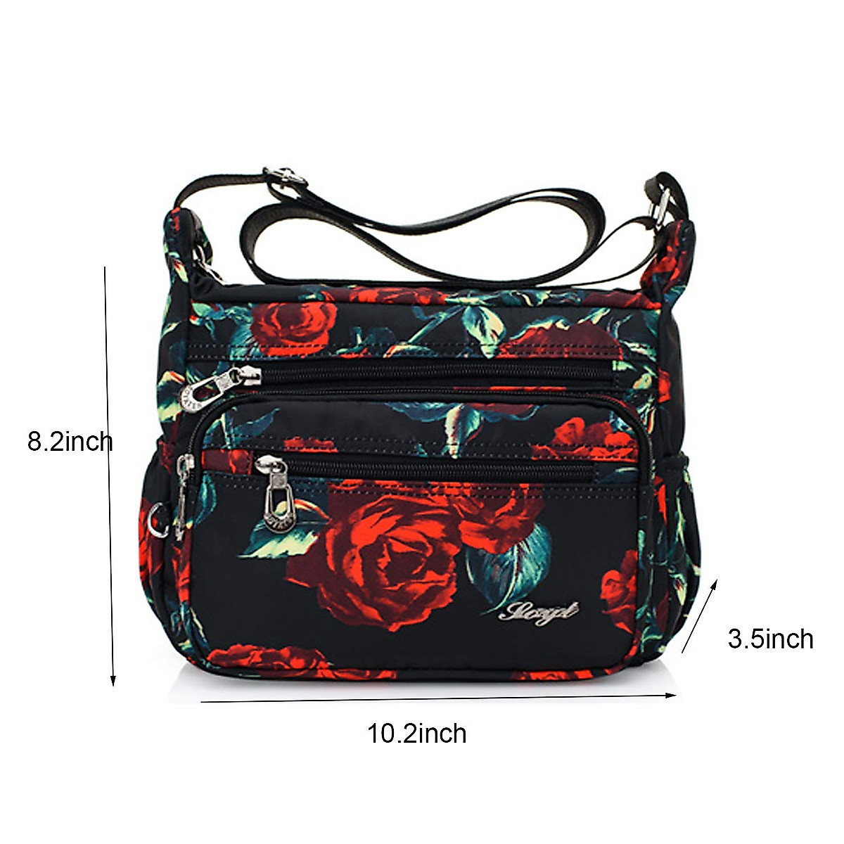 SYYHOME Crossbody Bags for Women Multi Pocket Shoulder Bag Waterproof Nylon Travel Purses and Handbags (Rose)